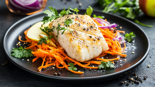 Seibiff med løk og råkostsalat